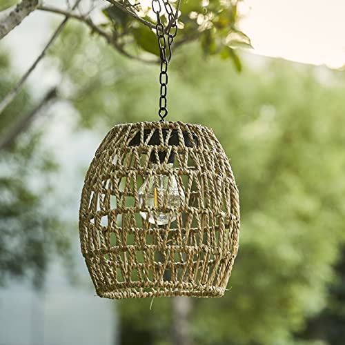 Solar Hanging Light Outdoor Porch Gazebo Patio Waterproof Pendant Chandelier Bamboo Lantern for Outdoor Lighting Decorative Lantern Auto On/Off Warm White Bulb