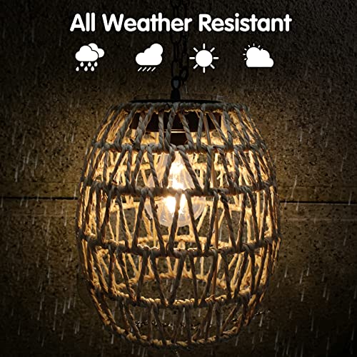 Solar Hanging Light Outdoor Porch Gazebo Patio Waterproof Pendant Chandelier Bamboo Lantern for Outdoor Lighting Decorative Lantern Auto On/Off Warm White Bulb