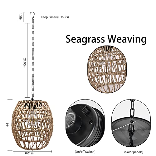Solar Hanging Light Outdoor Porch Gazebo Patio Waterproof Pendant Chandelier Bamboo Lantern for Outdoor Lighting Decorative Lantern Auto On/Off Warm White Bulb