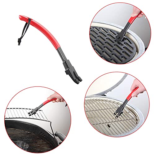 VANKEY Grill Grate Lifter Gripper, Cast Iron Cooking Grid Lifter Grill Accessories for Kamado Joe Charcoal Grill Big Green Egg Primo Grill Set for Moving Cast Iron and Stainless Steel Grilling Nets
