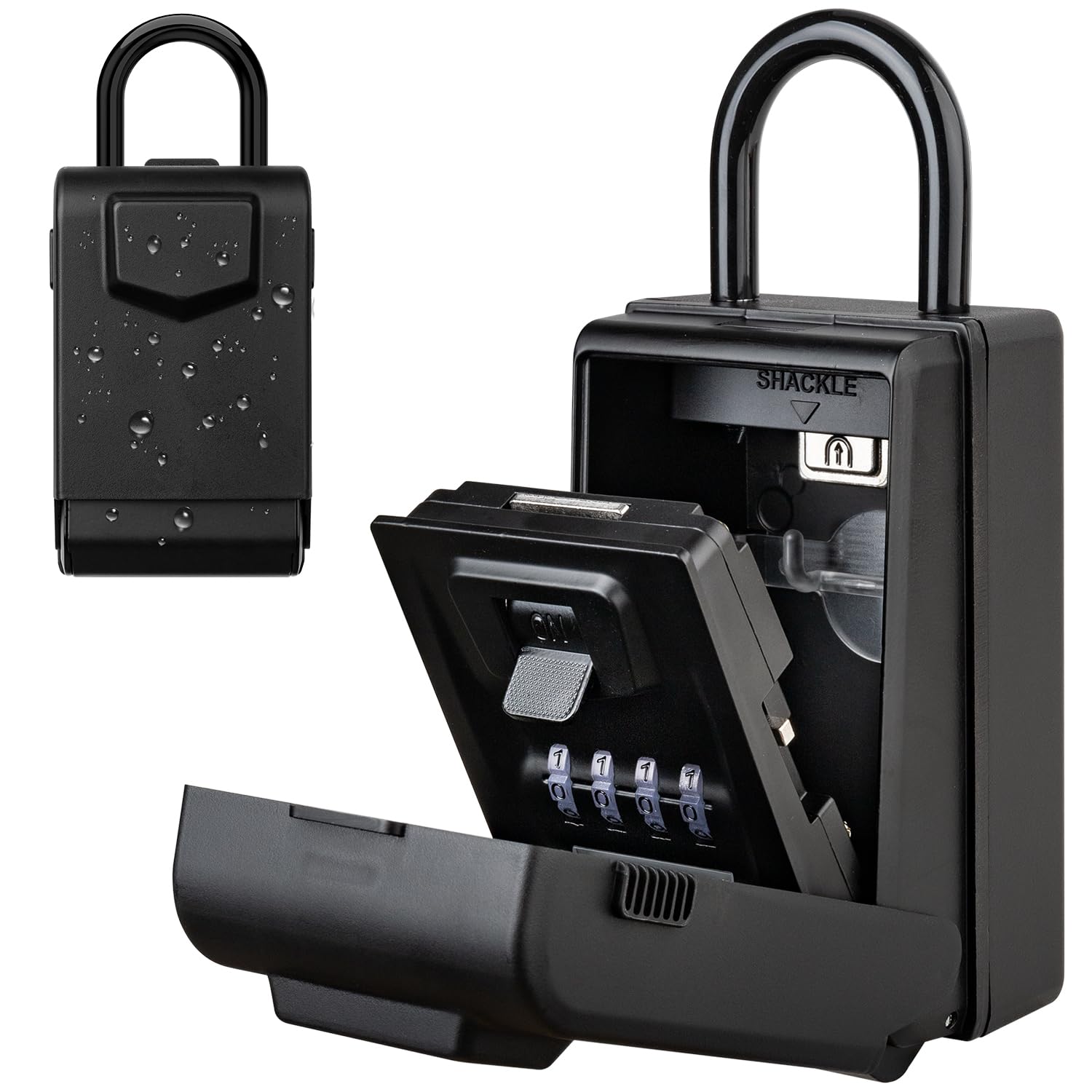 HUANLANG Key Lock Box Outdoor Light Up Lockbox 4 Digit Combination Lock Box for Door Handle Waterproof Key Safe Large Capacity Hide a Key,Security Lock Box for Realtor Home Office Garage Airbnb Gym