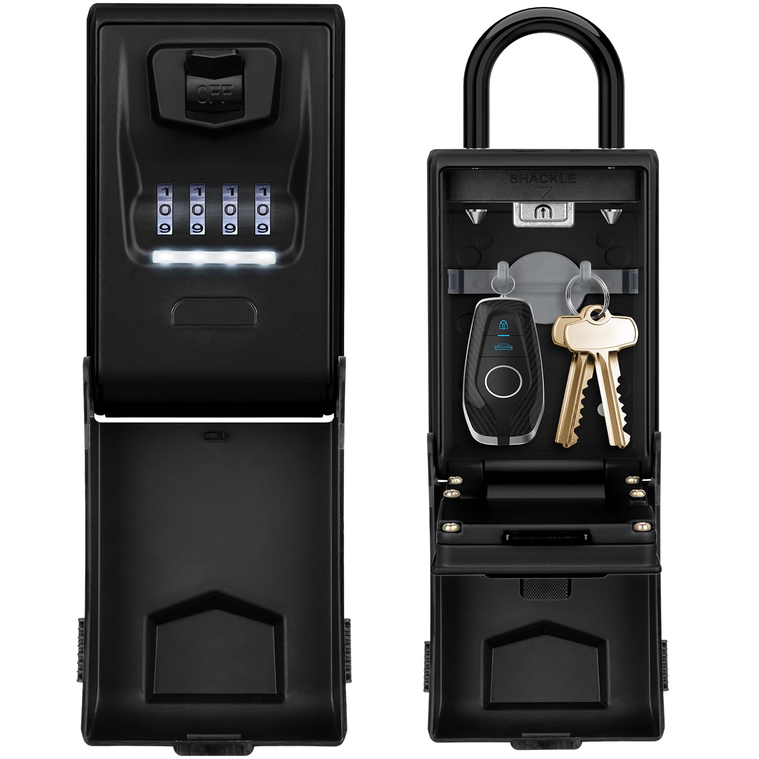 HUANLANG Key Lock Box Outdoor Light Up Lockbox 4 Digit Combination Lock Box for Door Handle Waterproof Key Safe Large Capacity Hide a Key,Security Lock Box for Realtor Home Office Garage Airbnb Gym