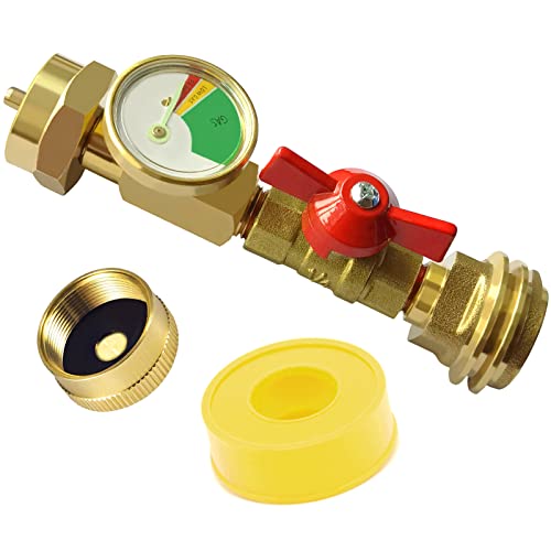 GardenNow 1 lb to 20 lb Propane Tank Adapter with Valve and Gauge, Converter Universal for 1lb Disposable Throwaway Cylinder, Convert CGA600 Acme Male & POL Female Thread to QCC/Type1 Male Connector