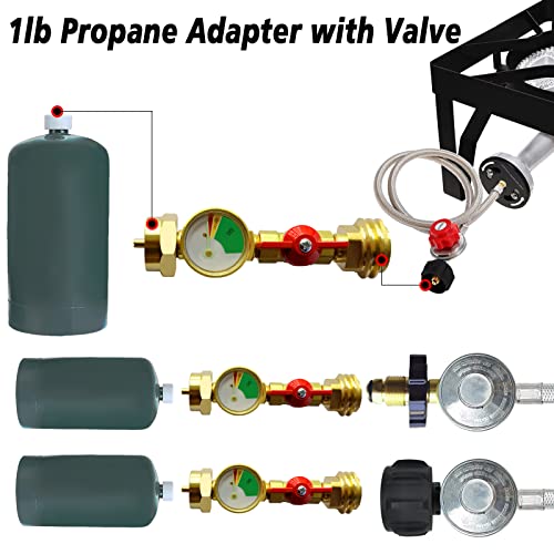 GardenNow 1 lb to 20 lb Propane Tank Adapter with Valve and Gauge, Converter Universal for 1lb Disposable Throwaway Cylinder, Convert CGA600 Acme Male & POL Female Thread to QCC/Type1 Male Connector