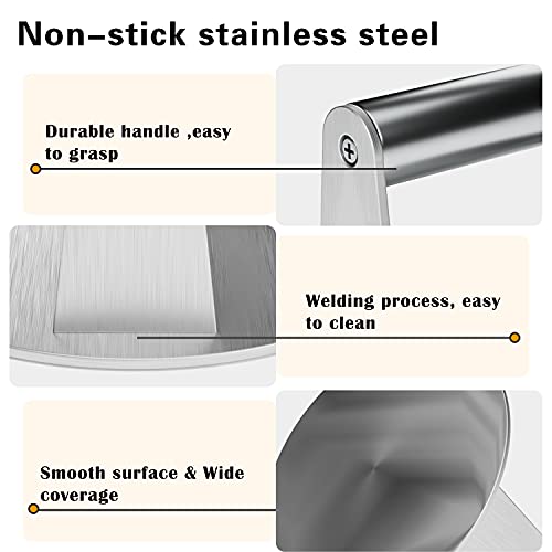 MKLZ Burger Smasher Stainless Steel Bacon Press, 5.9 Inches Round Heavy Duty Burger Smasher with Handle, Bacon Press Grill Press Perfect for Flat Top, Professional Griddle Grill Cooking