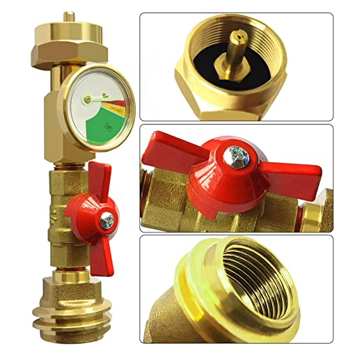 GardenNow 1 lb to 20 lb Propane Tank Adapter with Valve and Gauge, Converter Universal for 1lb Disposable Throwaway Cylinder, Convert CGA600 Acme Male & POL Female Thread to QCC/Type1 Male Connector