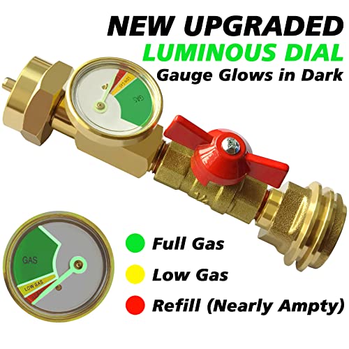 GardenNow 1 lb to 20 lb Propane Tank Adapter with Valve and Gauge, Converter Universal for 1lb Disposable Throwaway Cylinder, Convert CGA600 Acme Male & POL Female Thread to QCC/Type1 Male Connector