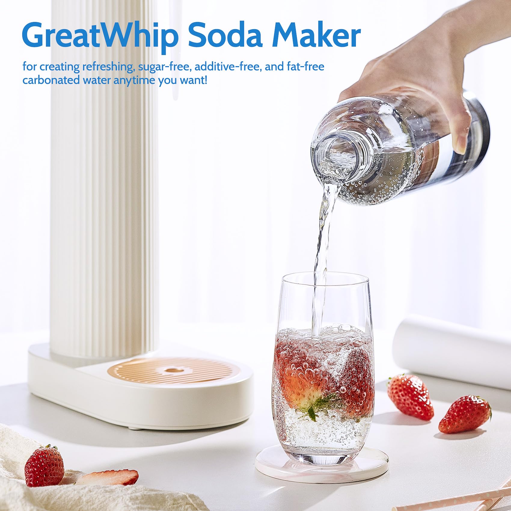 GreatWhip Sparkling Water Maker Soda Maker Machine for Home with 1L BPA Carbonating Bottle Compatible with Any Screw-in 60L CO2 Exchange Carbonator (NOT Included) Black