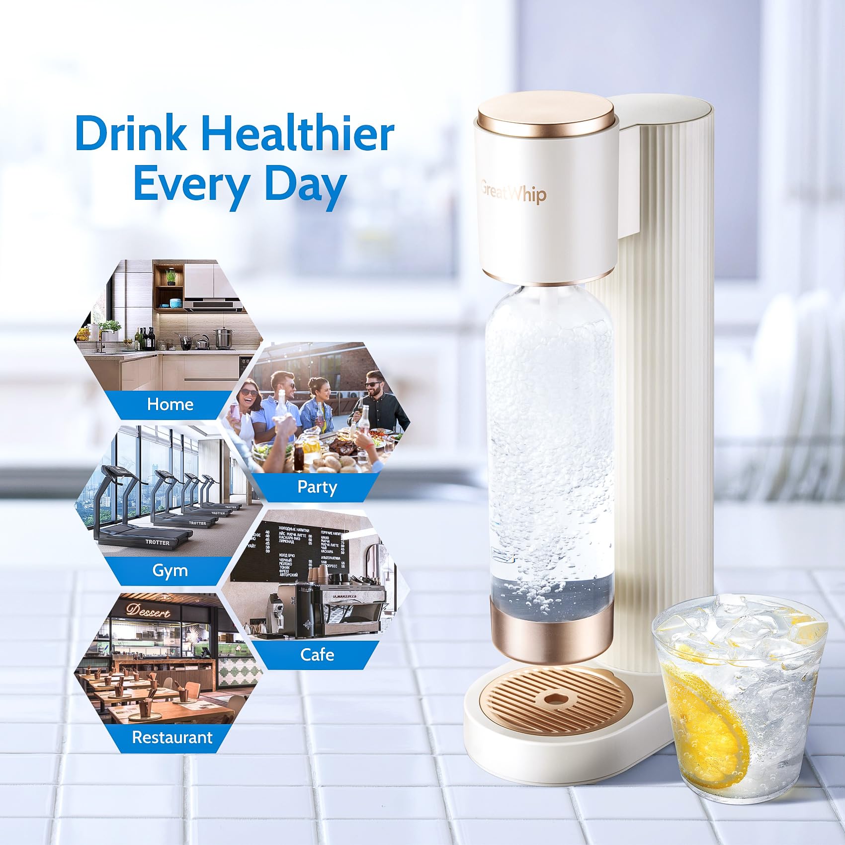 GreatWhip Sparkling Water Maker Soda Maker Machine for Home with 1L BPA Carbonating Bottle Compatible with Any Screw-in 60L CO2 Exchange Carbonator (NOT Included) Black