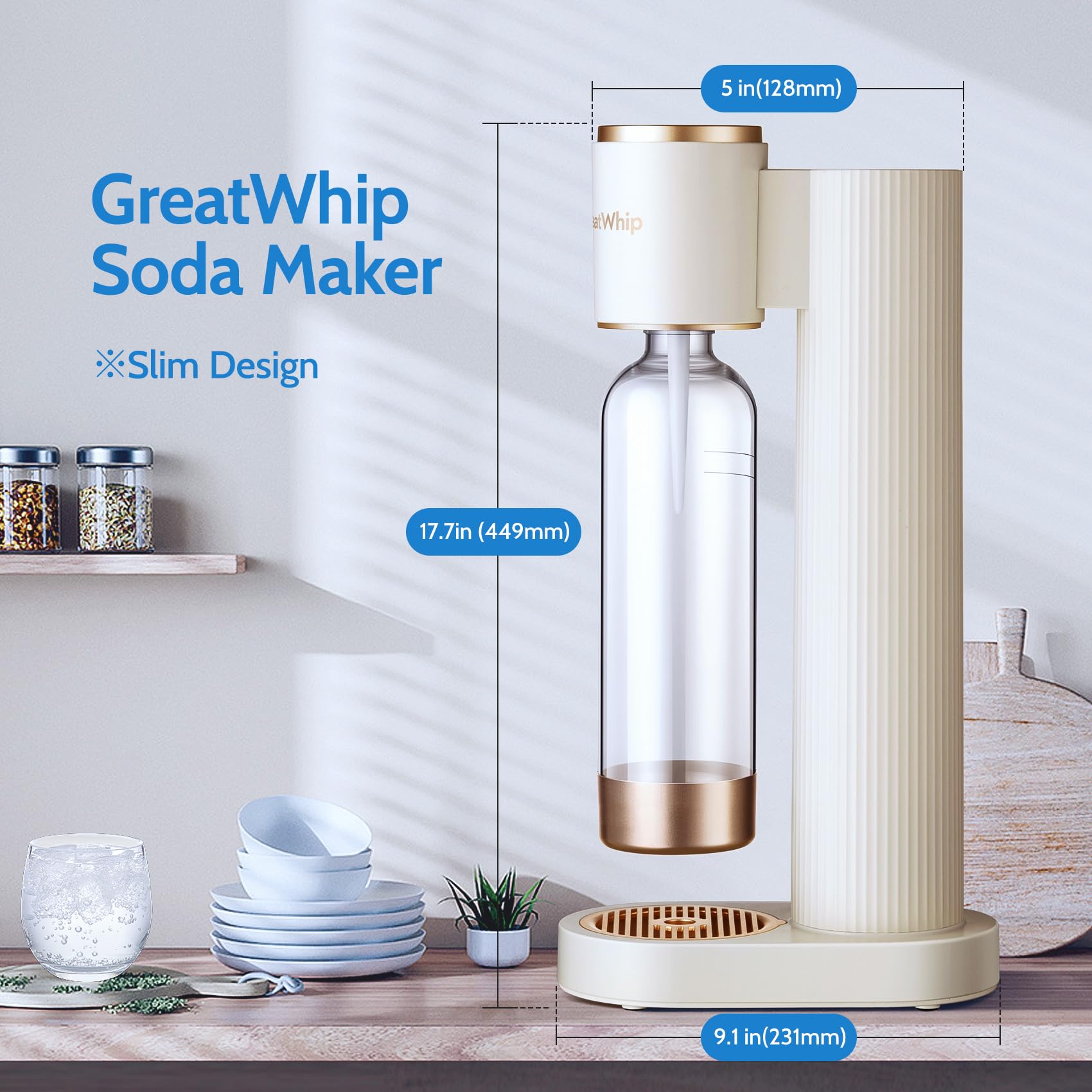 GreatWhip Sparkling Water Maker Soda Maker Machine for Home with 1L BPA Carbonating Bottle Compatible with Any Screw-in 60L CO2 Exchange Carbonator (NOT Included) Black