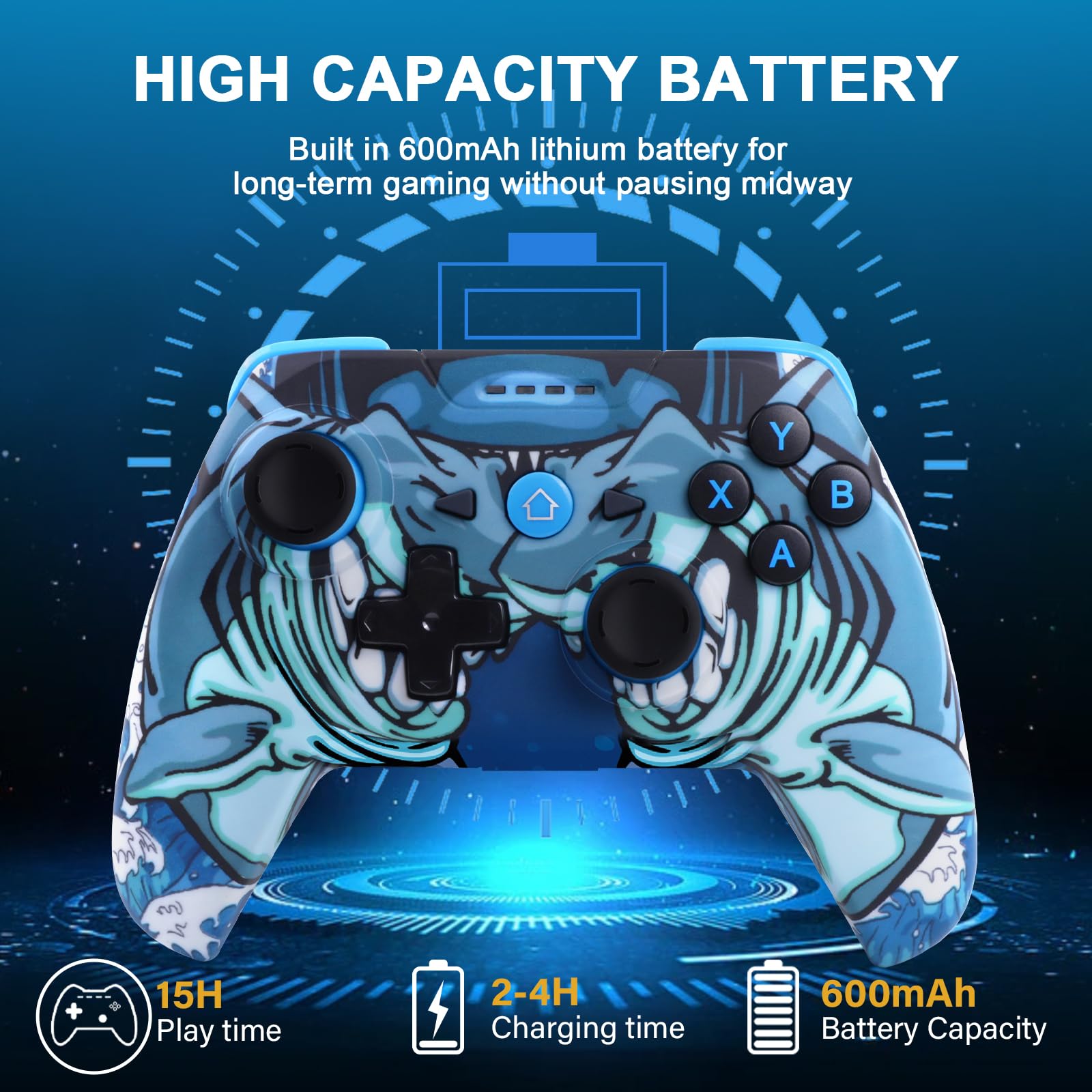 STOGA Wireless Game Controller for iPhone, Android, iPad, Mobile, PC, Tablet, Switch/Apple Arcade Mfi Games/TV/Steam, Shark Skin Bluetooth Pro Gaming Controller with Phone Clip, with 6-Axis Gyro/Dual