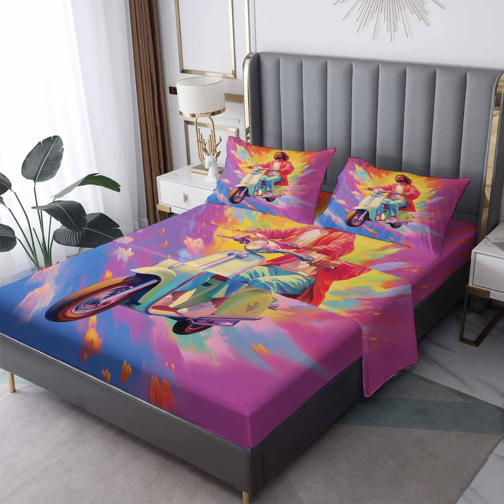 Jesus Sheets Full Size, Personalized Bed Sheets, Patterned Bedding Sheets & Pillowcases 4 Piece Set - Soft Microfiber Deep Pocket Fitted Sheet & Flat Sheet & 2 Pillow Cases C3-&-198