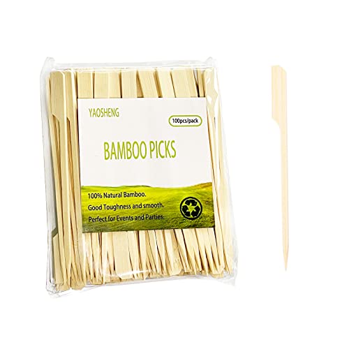 100PCS 4.7inch Bamboo wood wooden Paddle Picks Skewers for Appetizers,toothpicks for kitchen, Fruit Kabobs,Sandwich,Barbeque Snacks,Veggies and Mozzarella cheese balls