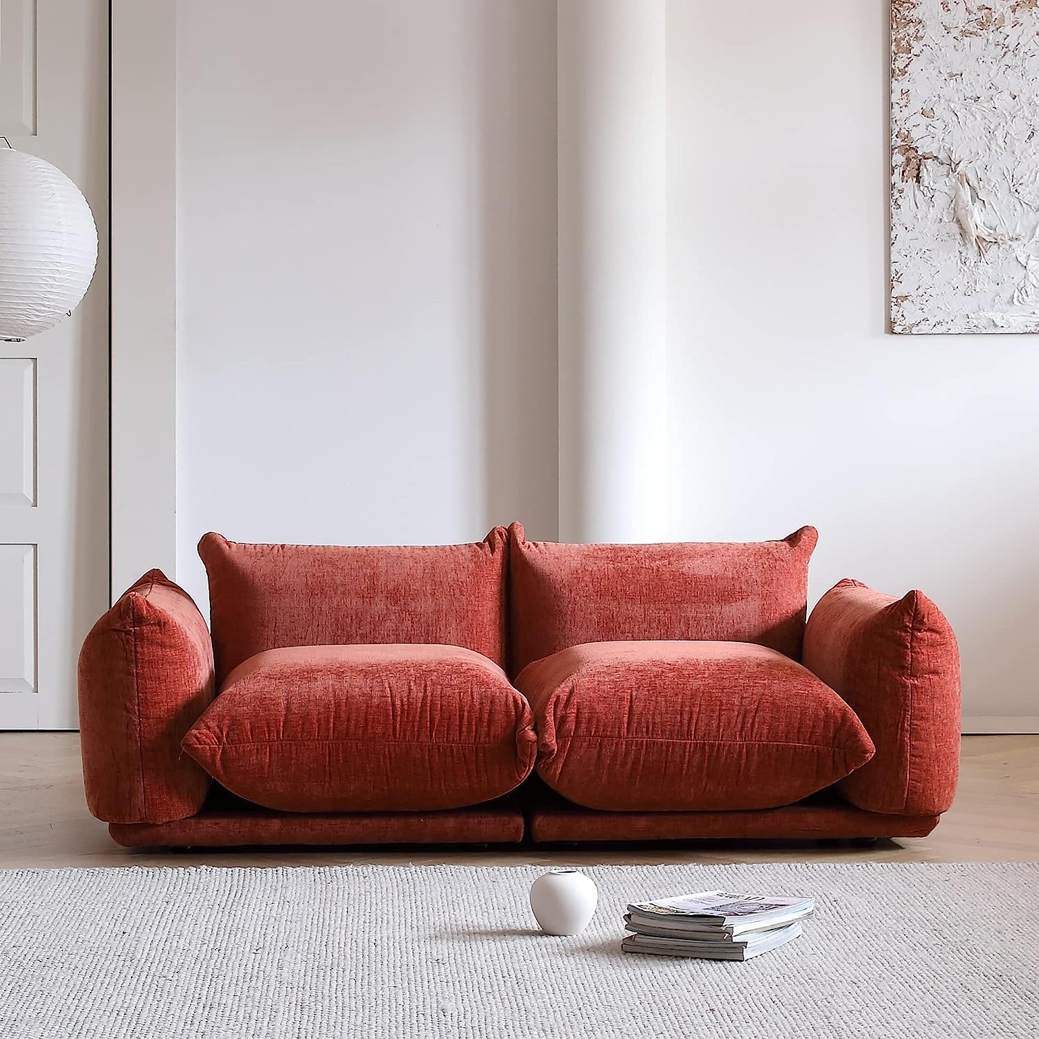 JACH Mid-Century Modern Comfy Loveseat Sofa, Chenille Couch Deep Love Seat Couches with Thick Cushion, 77" Plush Sofas Furniture for Small Spaces Living Room Bedroom Office Apartment, Red