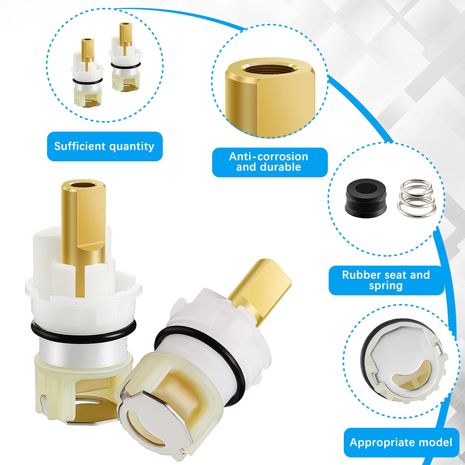 Honoson 16 Pieces Rp25513 Faucet Stem Replacement Faucet Repair Kit with Rp4993 Seat and Spring, 8 Cartridge for Bathroom Kitchen Lavatory