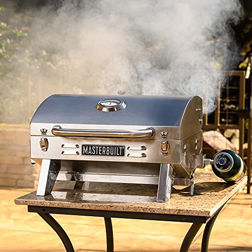 Masterbuilt MB20030819 Portable Propane Grill, Stainless Steel & GasOne 50180 Refill Adapter for 1lb Propane Tanks & Fits 20lb Tanks, Black