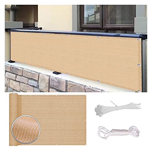 WUZMING Balcony Privacy Protective Screens Fence Wind Network HDPE UV Protection with Rope and Tie for Garden Outdoor Balcony Covering (Color : Beige, Size : 95x220cm)