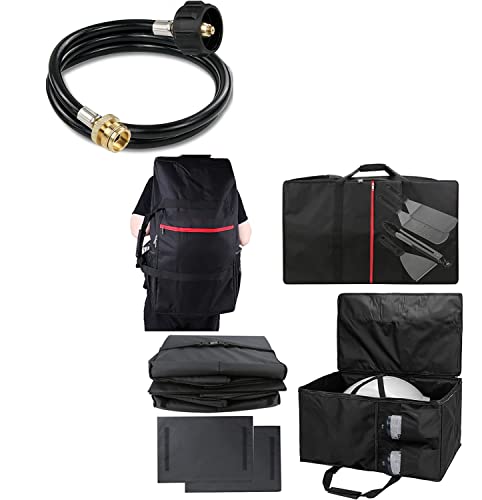 Uniflasy 600D Grill Cover and 5 Feet Propane Tank Adapter Hose for Weber Q Gas Grill, High Capacity Portable 2 in 1 Shoulder Straps Backpakc & Handles Styles Portable Carry Bag, Outdoor Camping Bag