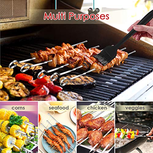 22 Packs Kabob Skewers for Grilling, HaSteeL 15.7” Flat Metal Kabob Sticks with Storage Bag, Reusable 20Pcs Stainless Steel Long Skewers & 1 Basting Brush for Shish Kabobs, Meat, Vegetable, Shrimp