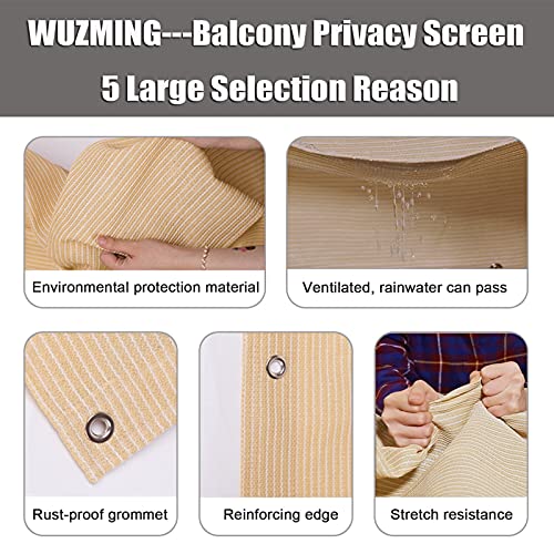 WUZMING Balcony Privacy Protective Screens Fence Wind Network HDPE UV Protection with Rope and Tie for Garden Outdoor Balcony Covering (Color : Beige, Size : 95x220cm)