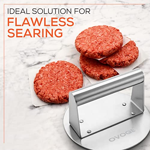 OVOQE Heavy Duty Stainless Steel Smash Burger Press, 6.2 inch Round Stainless Steel Professional Burger Smasher/Hamburger Patty Maker, Griddle Accessories Kit for Flat Top Grill, Rust-Free Easy Clean.