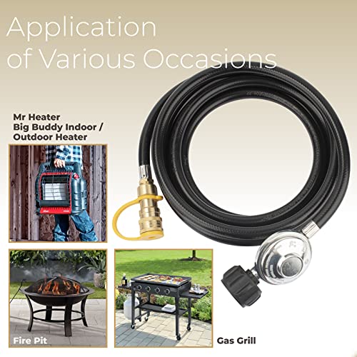 Ximoon F271803 Buddy Heater Adapter Hose Replacement for Mr. Heater F271803 12ft Big Buddy Hose with Regulator, 3/8 inch Female Quick Connect x QCC1 Propane Tank Connection