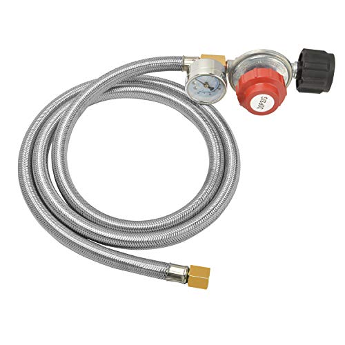 only 5Ft 0-30PSI Adjustable Propane Regulator Stainless Steel Braided Hose QCC/Type 1 Connection with Gauge for Grills, Burners, Heaters, Cookers, Fire Pits and More