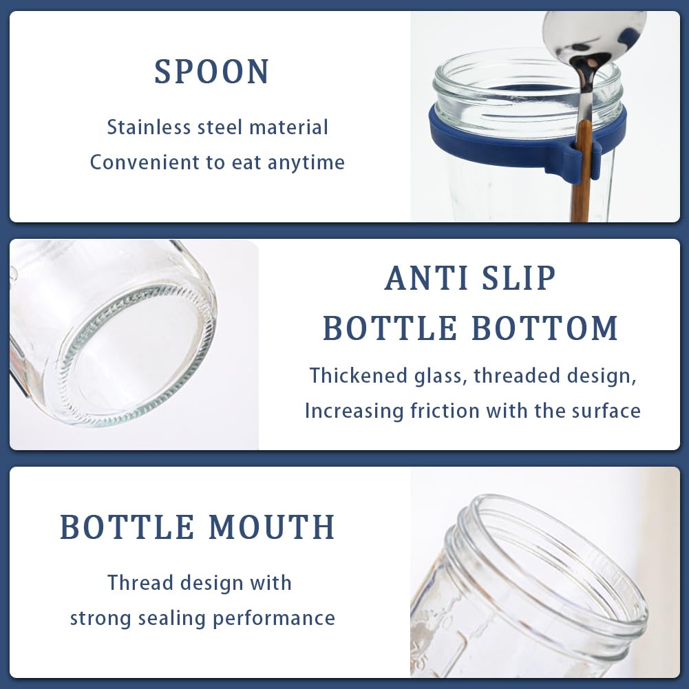 Overnight Oats Jars with Lid and Spoon 380ml Overnight Oats Jars Reusable Yogurt Holder and Cereal Mason Jars with Meter for Salads Milk Cereal Fruit etc (1) (A)