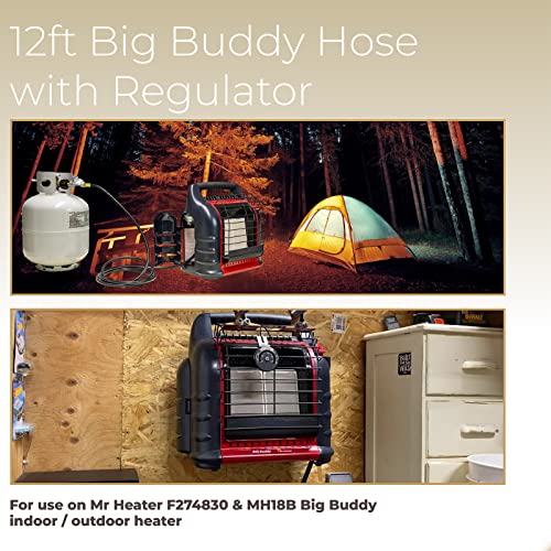 Ximoon F271803 Buddy Heater Adapter Hose Replacement for Mr. Heater F271803 12ft Big Buddy Hose with Regulator, 3/8 inch Female Quick Connect x QCC1 Propane Tank Connection