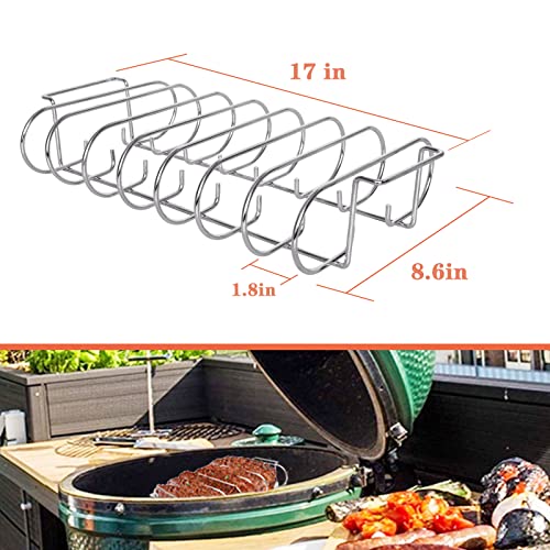 QQPOLE BBQ Rib Racks Stainless Steel BBQ Rib Rack for Smoking, Holds 7 Ribs for Kamdo Joe & Big Green Egg Grilling Roasting Stand,BBQ Rib Holder Accessories