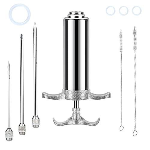 ZXZ Meat Injector Syringe for Smoking, 2-oz Capacity, with 3 Stainless Steel Professional Needles, 2pcs Cleaning Brush, Injector Marinades for Meats, Turkey, Brisket, Thanksgiving cooking tools