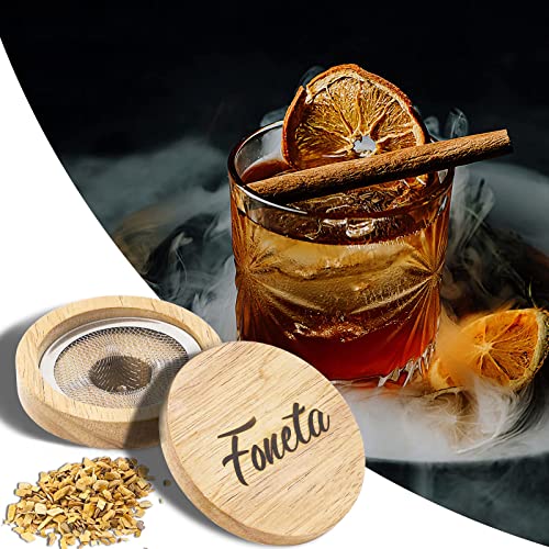 Foneta Cocktail Smoker for Whiskey Bourbon Old Fashioned , Drink Smoker Infuser Kit with 4 Flavors Wood Chips Ideal Gift for Whiskey Lover (Wood)