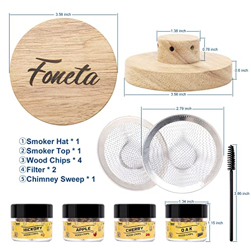 Foneta Cocktail Smoker for Whiskey Bourbon Old Fashioned , Drink Smoker Infuser Kit with 4 Flavors Wood Chips Ideal Gift for Whiskey Lover (Wood)
