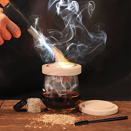 Foneta Cocktail Smoker for Whiskey Bourbon Old Fashioned , Drink Smoker Infuser Kit with 4 Flavors Wood Chips Ideal Gift for Whiskey Lover (Wood)