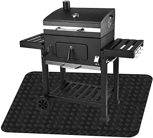 Fasmov Under The Grill Mat, 36 x 48 inches PVC Grill Mat Grill and Garage Protective Mat, Protects Decks and Patios from Grease Splashes, PVC Flame Retardant Material, Black