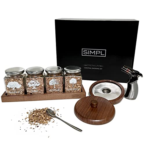 Premium Cocktail Smoker kit with Torch and 4 Types of Wood Chips, Whiskey Smoker kit, Glass Smoker for Cocktails, Bartender kit, dad Birthday Gift Set, for Men Unique
