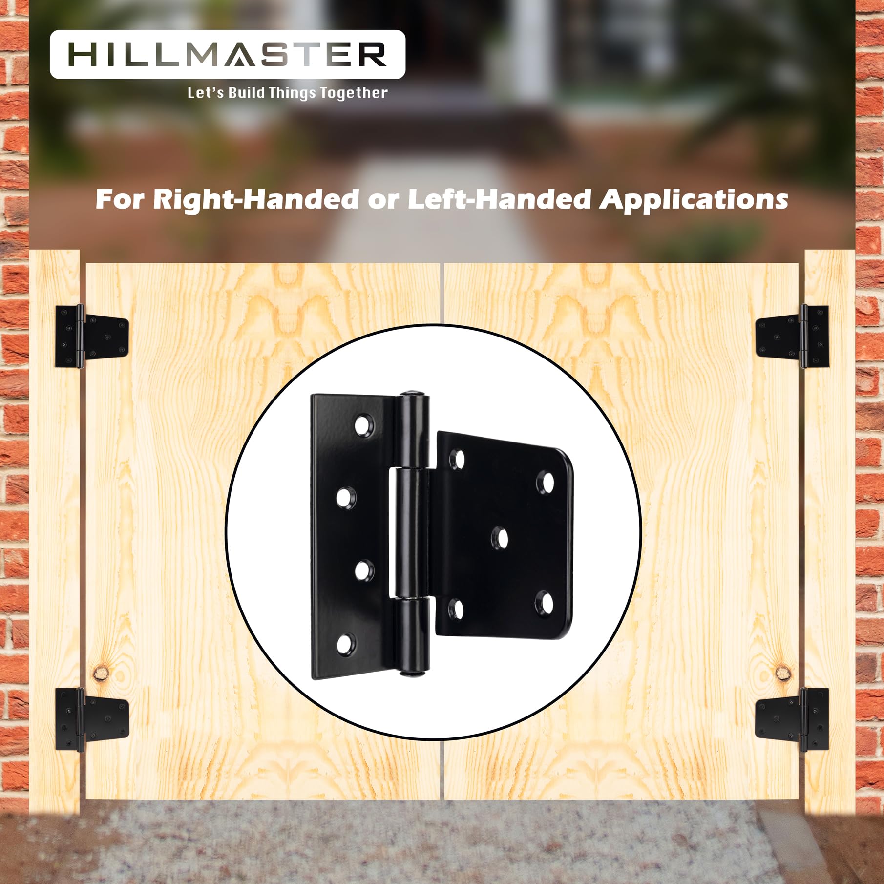 HILLMASTER 3.5 Inch Heavy Duty Gate Hinges Fence Door Hinges Durable Black Gate Strap Hinge for Indoor Outdoor, Gate Hardware Kit for Shed,Wooden Fences,Vinyl Fence Gate,Barn Door,Garage,2 Pack