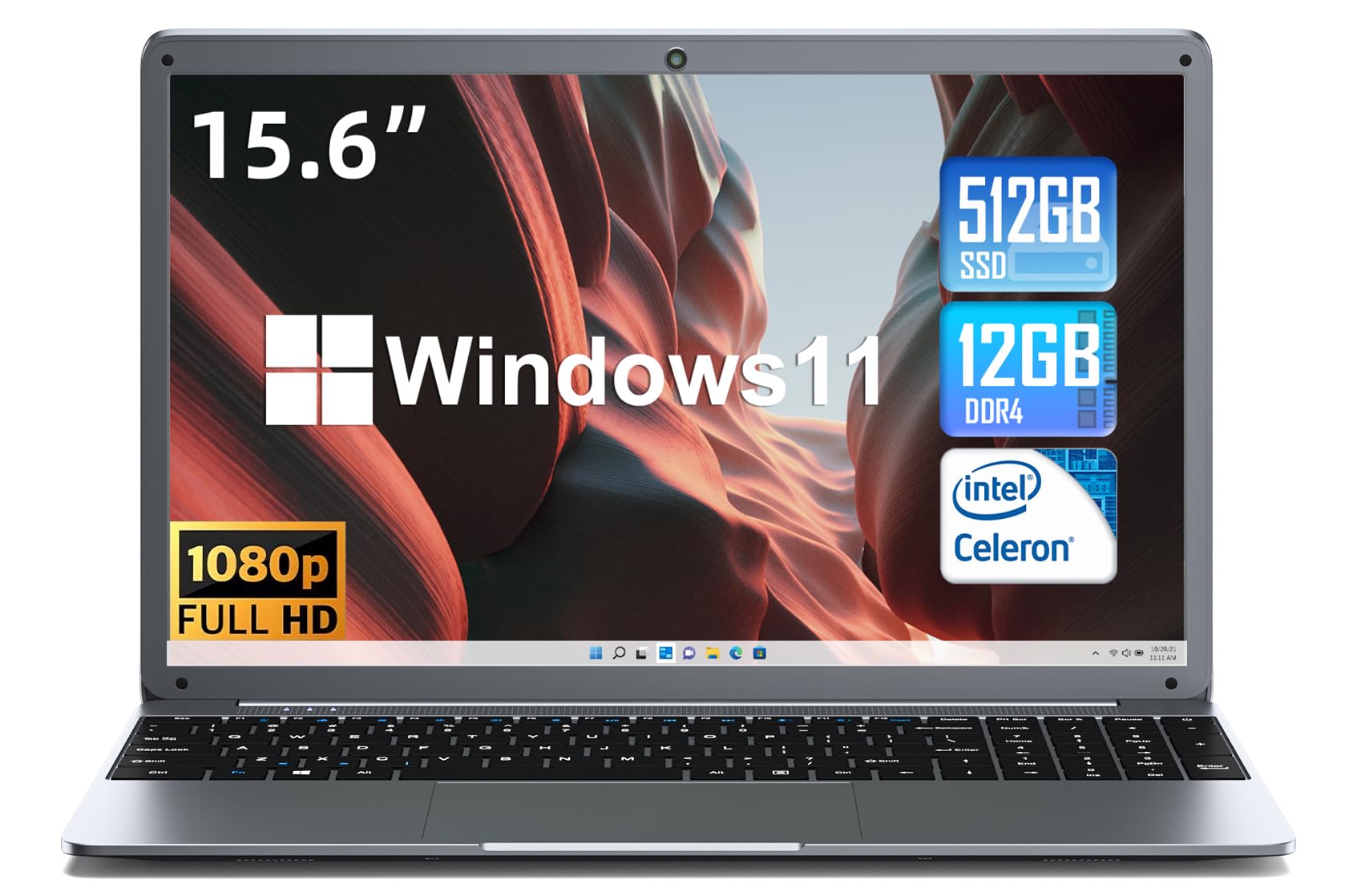 SGIN Laptop 15.6 inch Intel Celeron N5095 Processor(Up to 2.9GHz), 15.6" FHD 1920x1080 Display, 12GB DDR4 512GB SSD, WiFi, Bluetooth 4.2, HDMI, USB 3.0