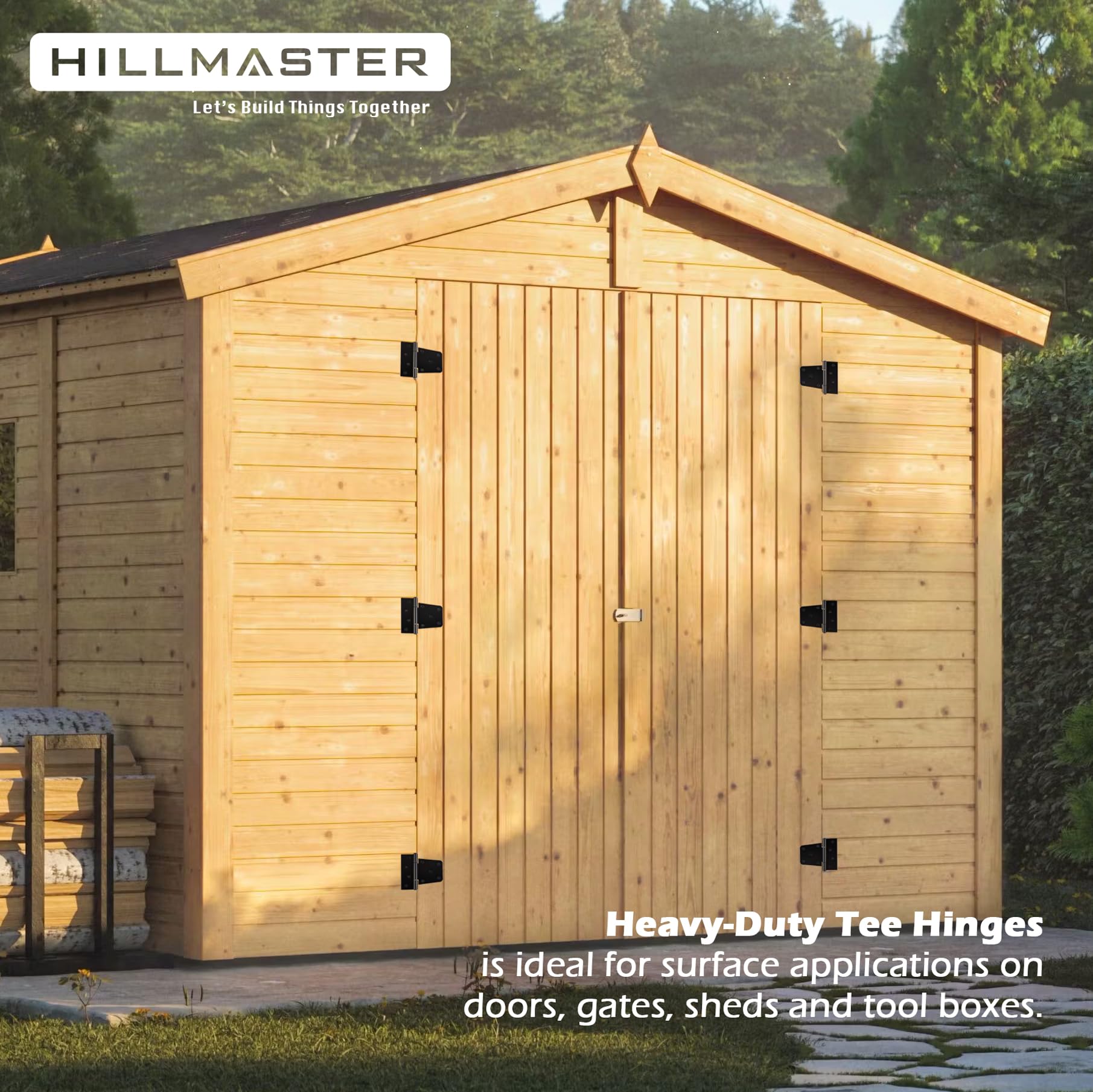 HILLMASTER 3.5 Inch Heavy Duty Gate Hinges Fence Door Hinges Durable Black Gate Strap Hinge for Indoor Outdoor, Gate Hardware Kit for Shed,Wooden Fences,Vinyl Fence Gate,Barn Door,Garage,2 Pack