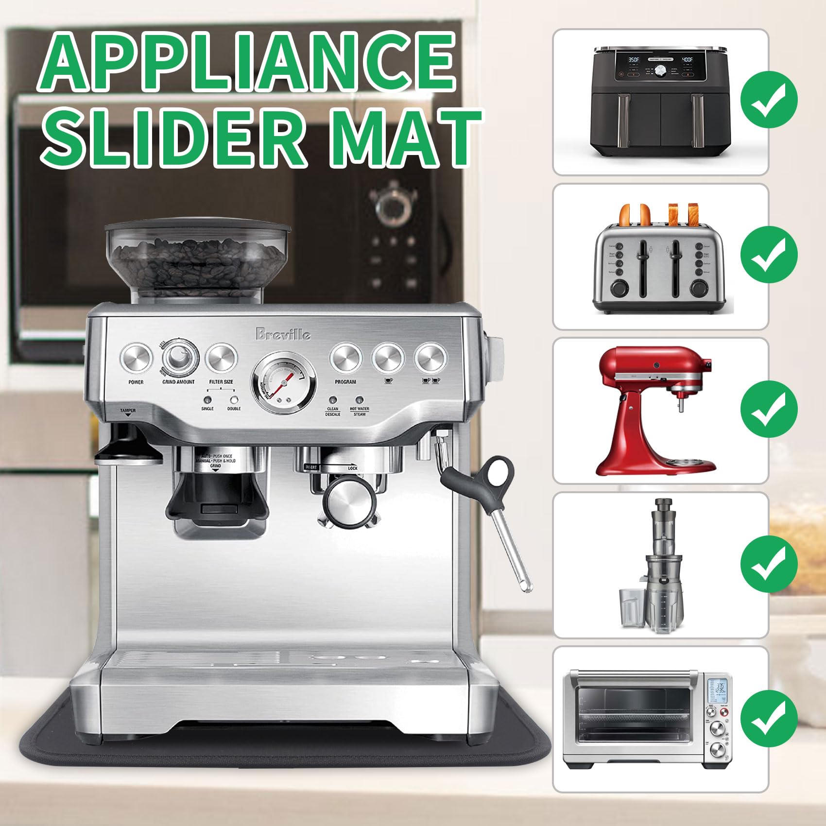 Appliance Sliding Mat for Kitchen Small Appliances, Coffee Maker Mat Mover for Countertops, Suitable for Kitchenaid Espresso, Air Fryer, Etc (Black)