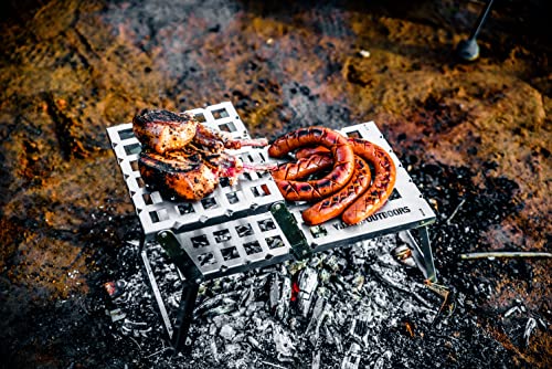 Viator Outdoors Campfire Grill Grate for Camping Cooking – Heavy Duty Food Grade Stainless Steel Over Fire Pit Grill – Foldable Griddle for BBQ, Cooking, Heating – Portable Carry Bag Included