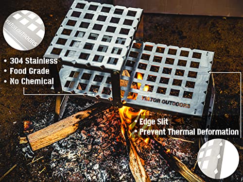 Viator Outdoors Campfire Grill Grate for Camping Cooking – Heavy Duty Food Grade Stainless Steel Over Fire Pit Grill – Foldable Griddle for BBQ, Cooking, Heating – Portable Carry Bag Included