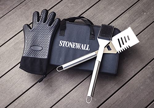 Stonewall Barbecue Grill Tool Set - Stainless Steel - Strong Durable Design - Heat Resistant Glove & Utensils - Thermometer, Meat Injector, Kebabs, & Corn Skewers - Perfect for Smokers & Grills