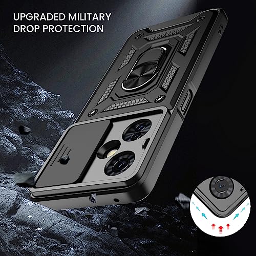 Dretal for OnePlus Nord N30 5G Case, with Stand Kickstand Ring and Camera Cover with Tempered Glass Screen Protector, Military Grade Shockproof Protective Cover for OnePlus N30 5G (Black)