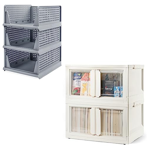 Homde 3 Pack Closet Organizer Stackable + 2 Pack Storage Bins 57.8QT with Lids and Wheels