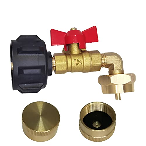 BouPower QCC1/Type1 Propane Refill Elbow Adapter with ON-Off Control Valve & 2pcs Refill 1 LB Propane Bottle Caps for Camping Grill 1lb Propane Gas Bottle Tank from 5-40LBS Cylinder