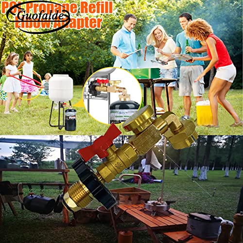 GUOFALDE POL Propane Refill Elbow Adapter with Gauge, 90 Degrees Propane Refill Pressure Adapter with ON-Off Control Valve, for Camping Grill 1Lb Bottle Tank