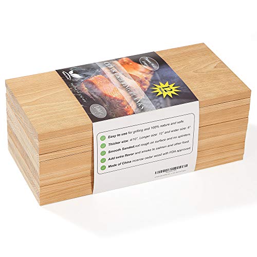 12 Pack Cedar Grilling Planks with Thicker (4/10β) & Larger (12βx 6β) Size. Add Extra Flavor and Smoke to Salmon - BBQ China Incense Cedar Planks for Grilling Salmon, Fish, Steak and Veggies.