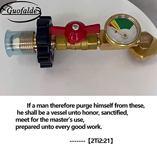 GUOFALDE POL Propane Refill Elbow Adapter with Gauge, 90 Degrees Propane Refill Pressure Adapter with ON-Off Control Valve, for Camping Grill 1Lb Bottle Tank