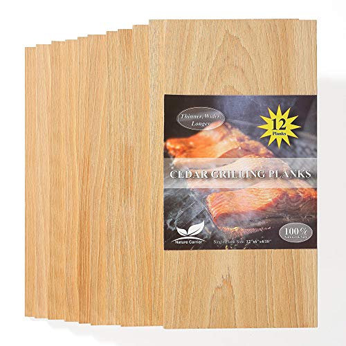 12 Pack Cedar Grilling Planks with Thicker (4/10β) & Larger (12βx 6β) Size. Add Extra Flavor and Smoke to Salmon - BBQ China Incense Cedar Planks for Grilling Salmon, Fish, Steak and Veggies.